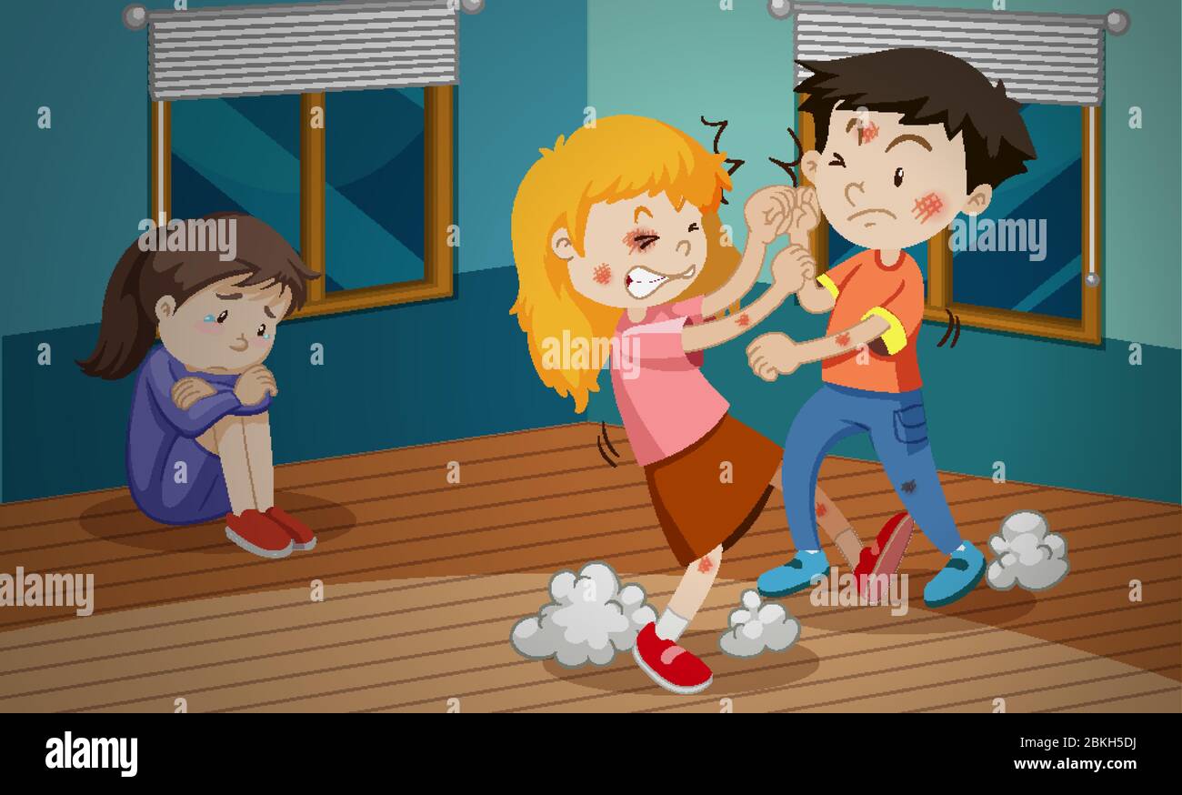 Domestic violence scene with people fighting at home illustration Stock ...
