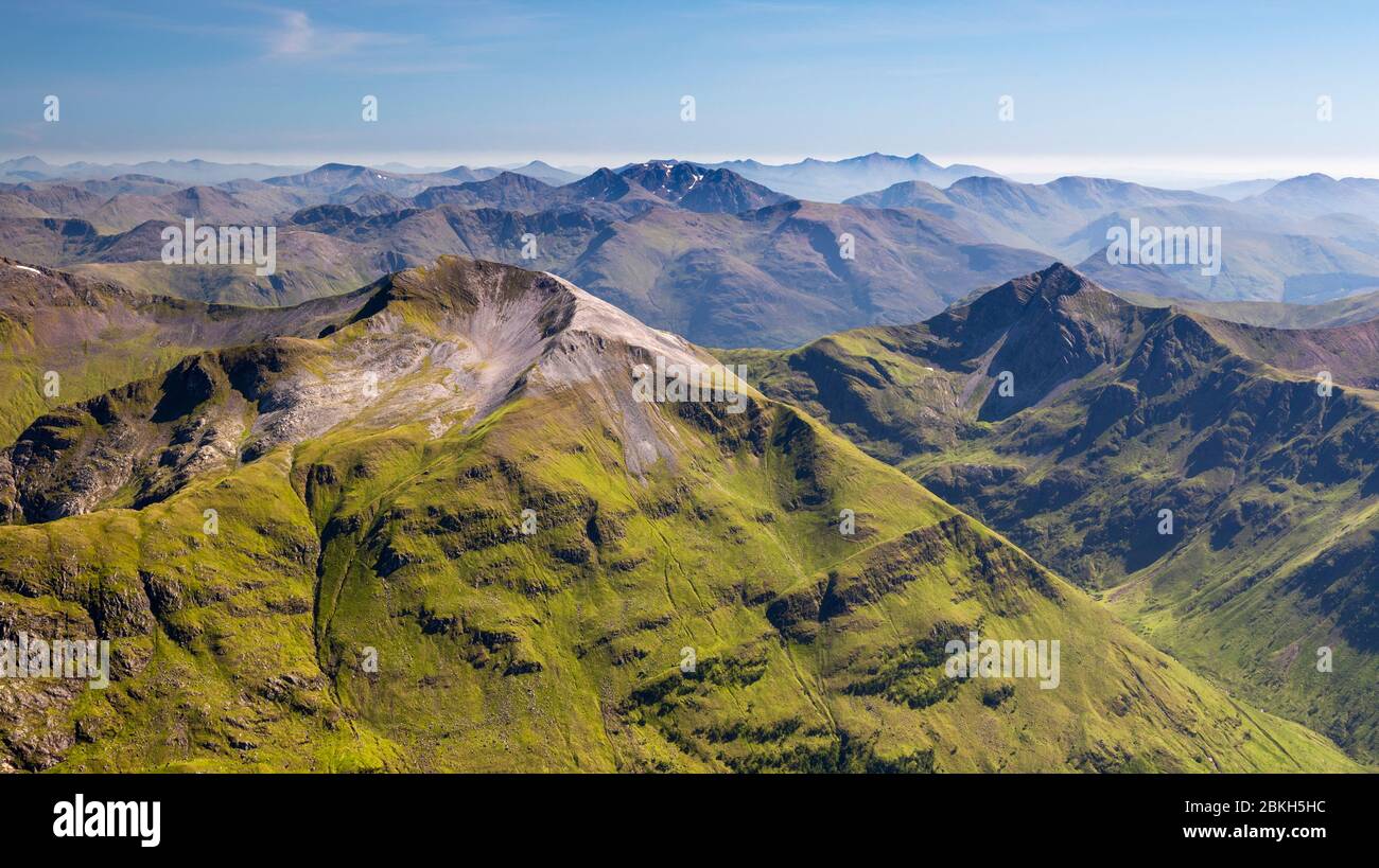 Mountain landscape as seen from the summit of Ben Nevis, Scottish ...