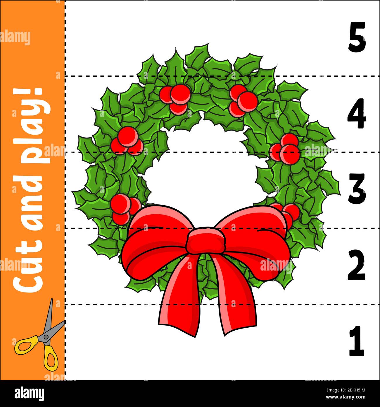Learning numbers 1-5. Cut and play. Christmas wreath. Education ...