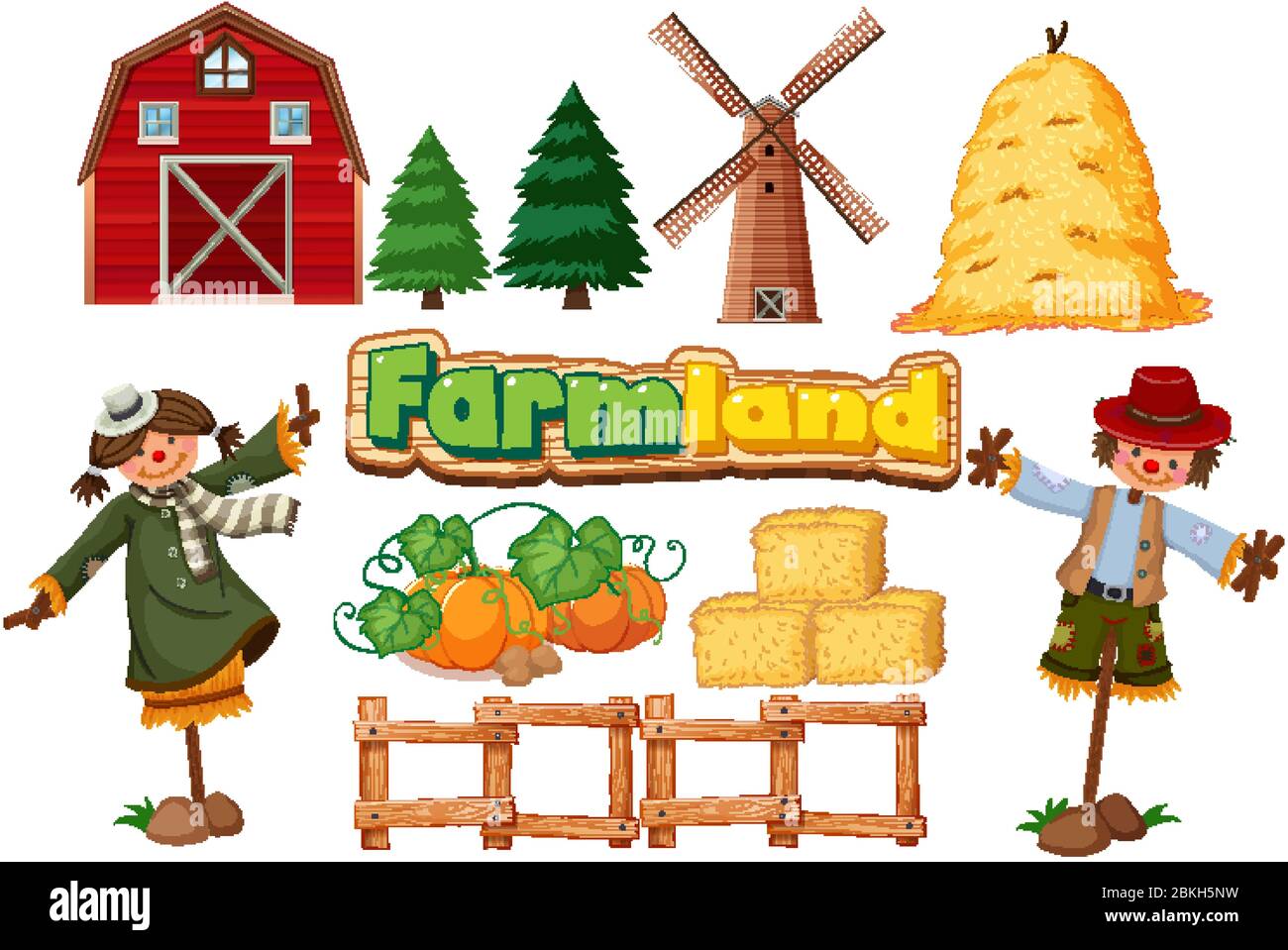 Set of farming items on white background illustration Stock Vector ...