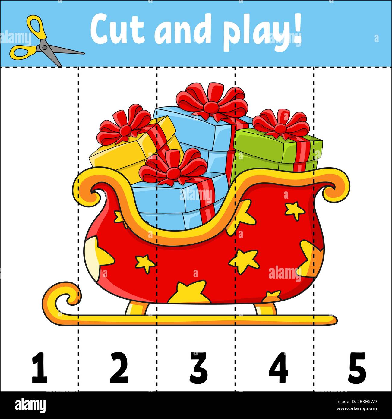 Learning numbers 1-5. Cut and play. Christmas sleigh. Education ...