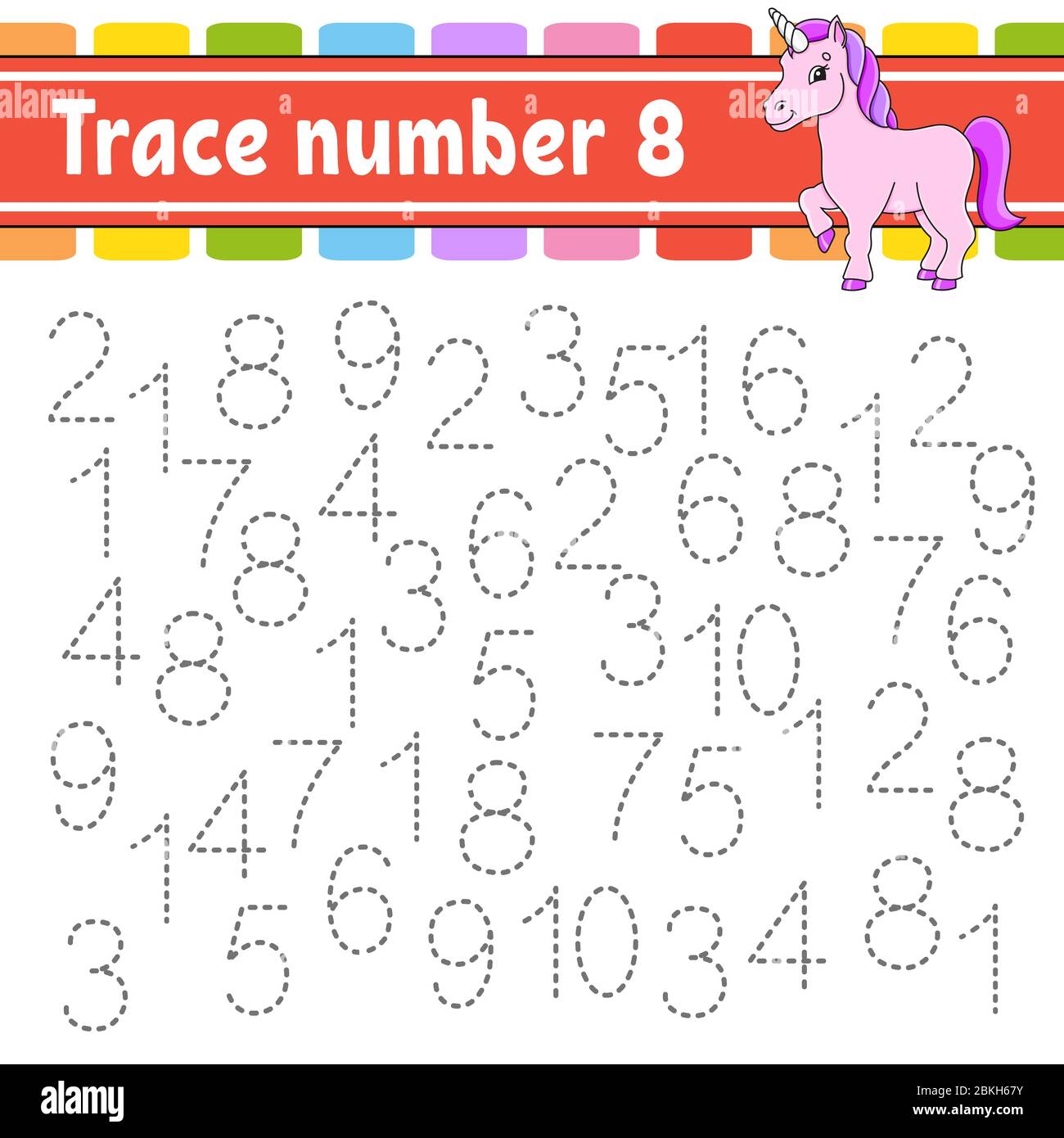 Trace Number 8. Handwriting Practice. Learning Numbers For Kids