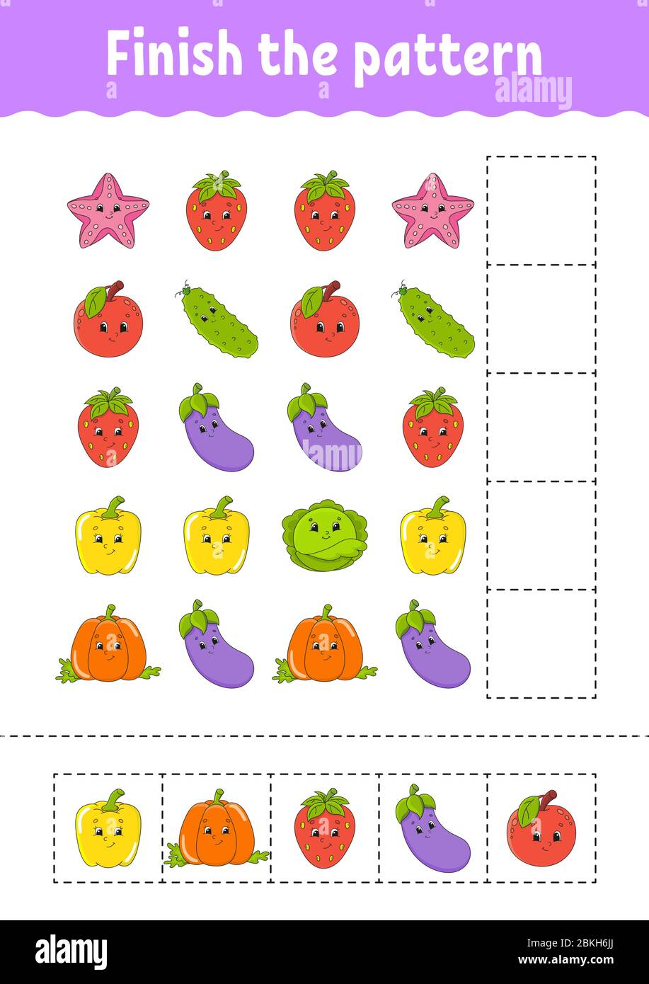 Vegetable Pattern Worksheets CUT AND PASTE PICTURE TO COMPLETE THE