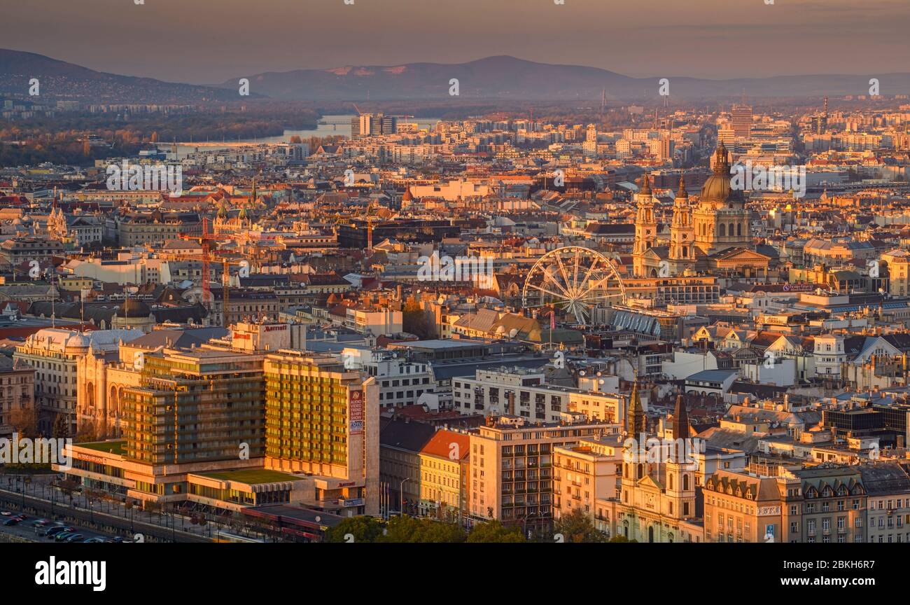 Views of Budapest from the Citadella- Buda buildings with the Basilica ...