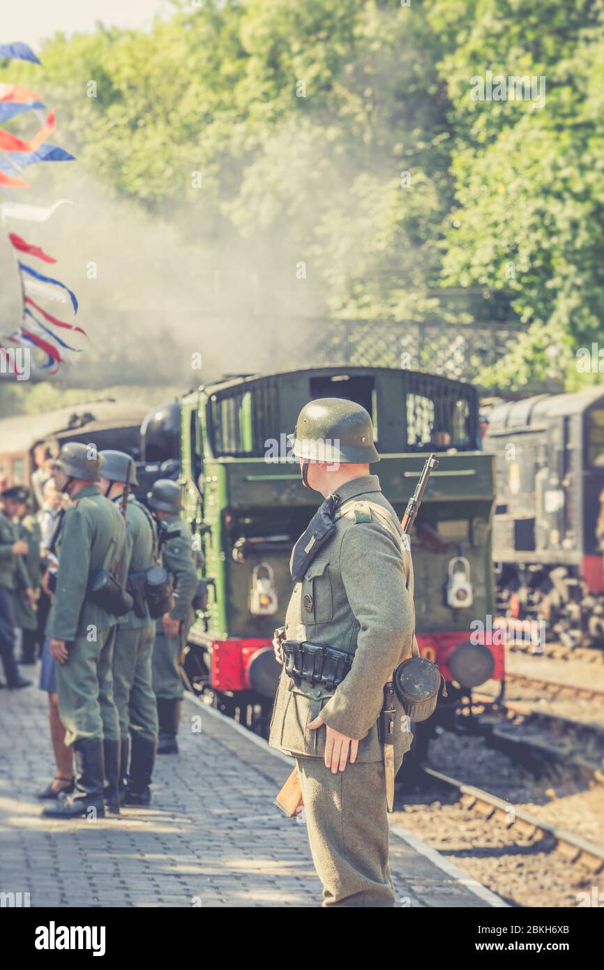 Severn Valley Railway 1940s wartime WW2 summer event, UK. German Nazi ...