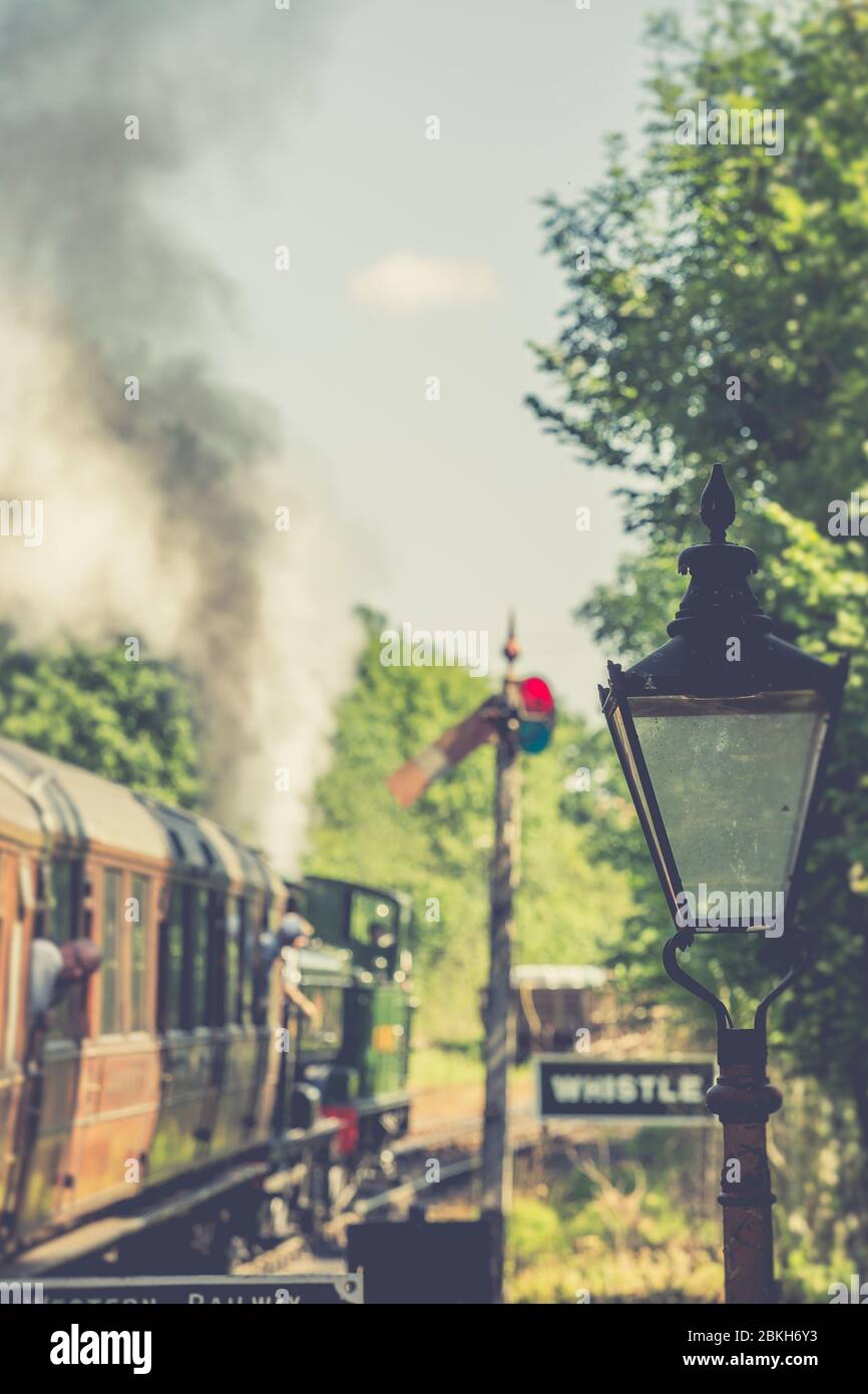 Retro, vintage view of old fashioned, traditional gas lamp as UK steam ...