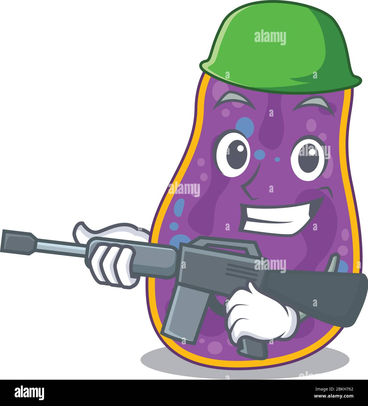 A cartoon picture of shigella sp. bacteria in Army style with machine ...