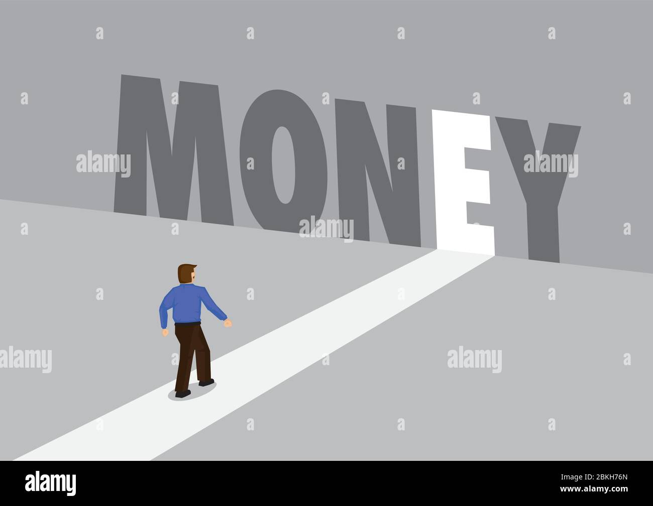 Businessman walking towards a light path with the text money. Business ...