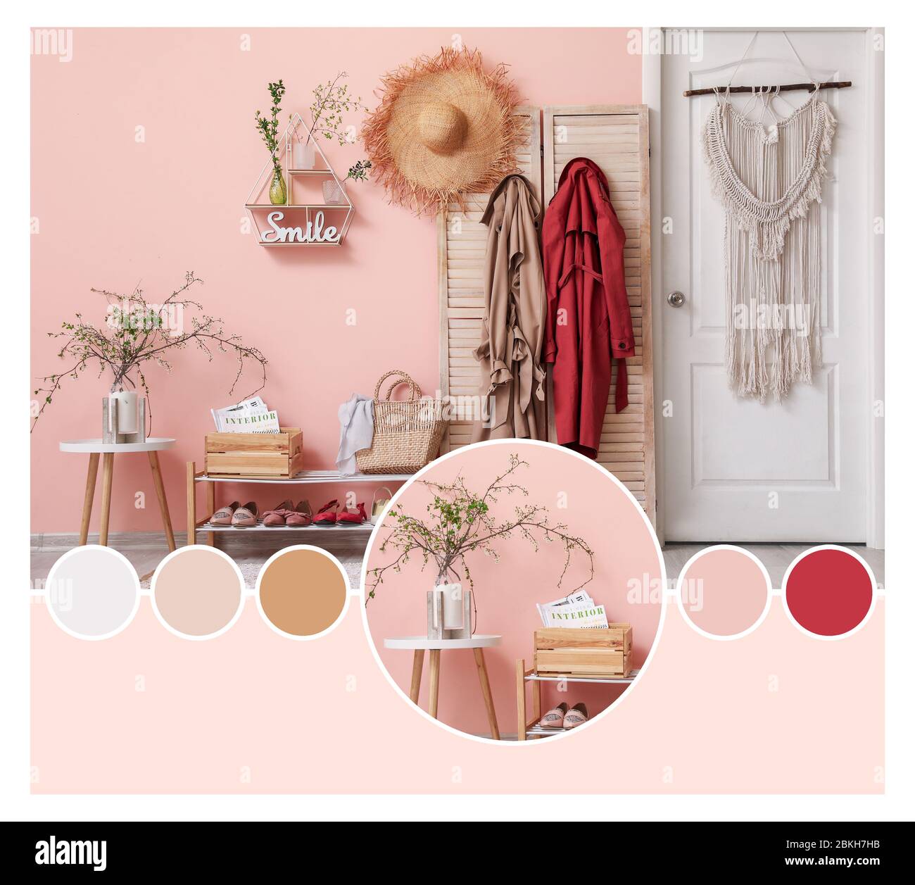 Stylish interior of modern interior of hall. Different color patterns ...