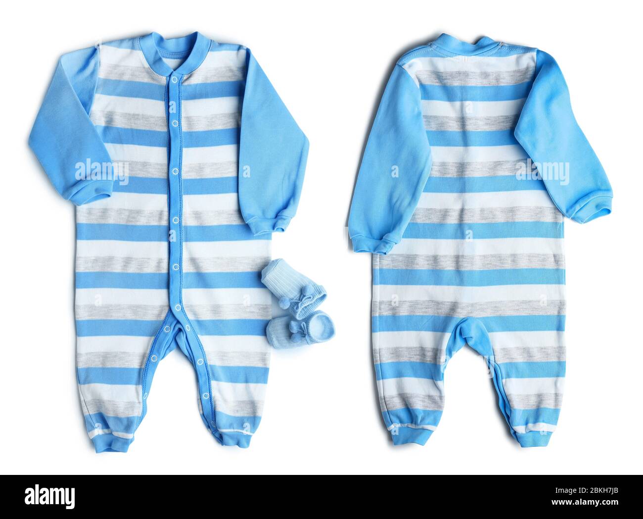 Front and back view of baby bodysuit on white background Stock Photo ...
