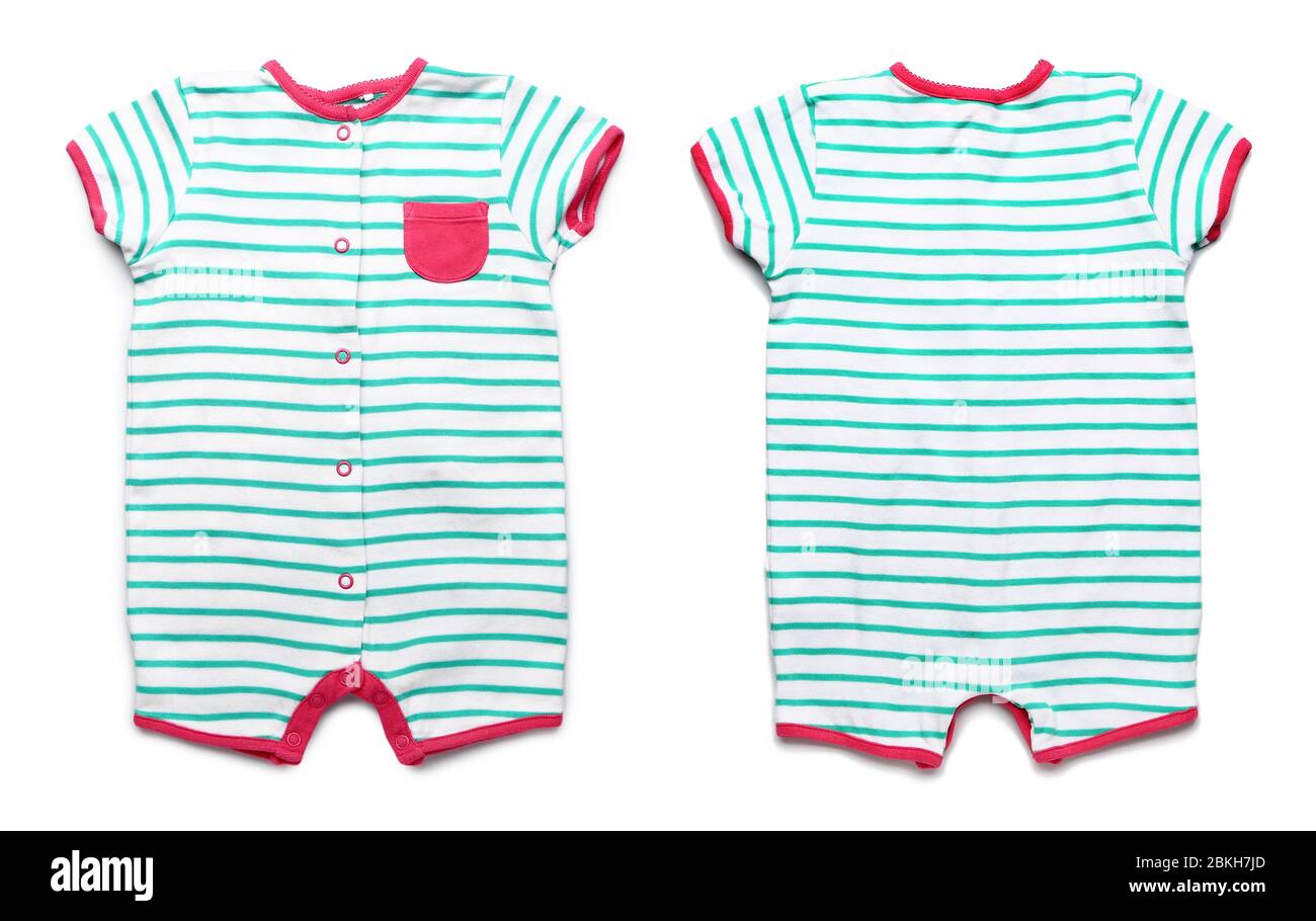 Front and back view of baby bodysuit on white background Stock Photo ...