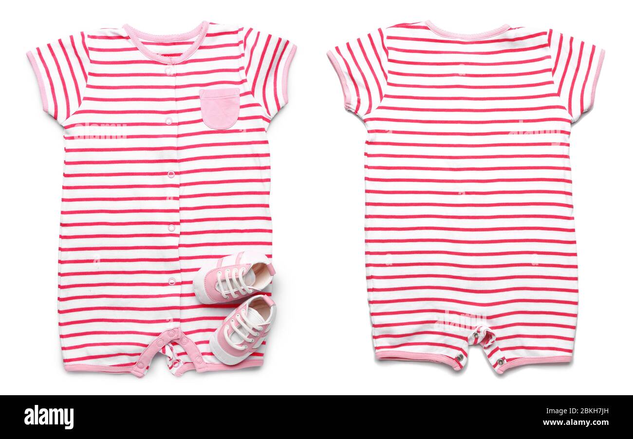 Front and back view of baby bodysuit on white background Stock Photo ...