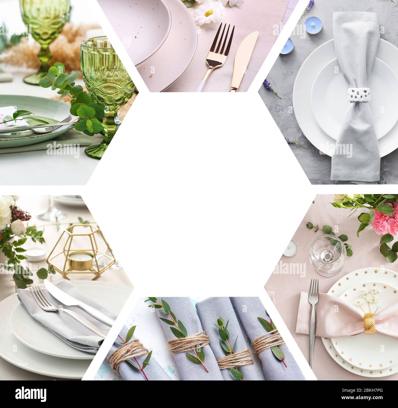 Set of different table settings with space for text Stock Photo - Alamy
