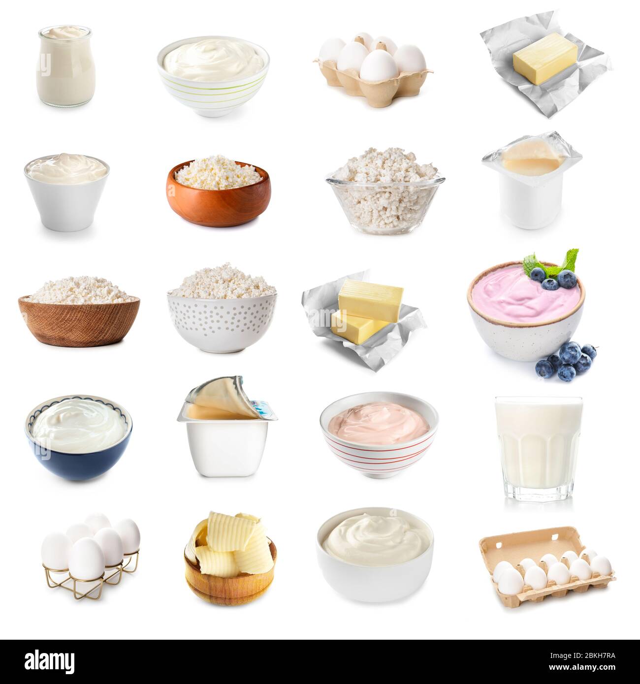 Set of different dairy products on white background Stock Photo - Alamy
