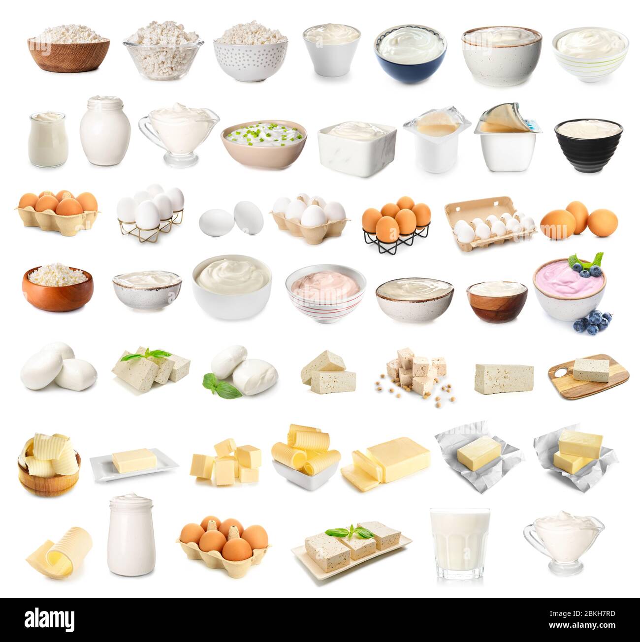 Set of different dairy products on white background Stock Photo - Alamy