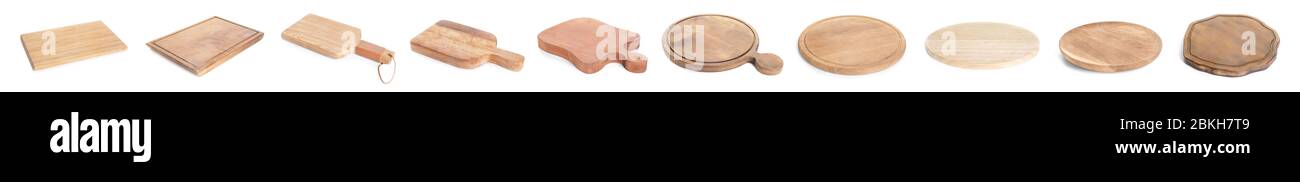 Many wooden boards on white background Stock Photo - Alamy