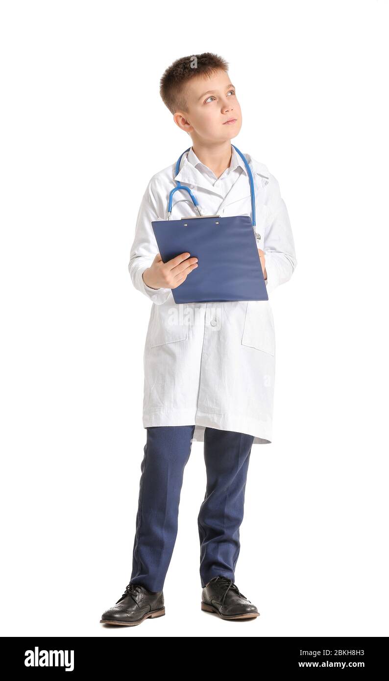 Cute little doctor on white background Stock Photo - Alamy