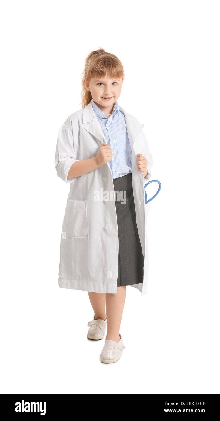 Cute little doctor on white background Stock Photo - Alamy