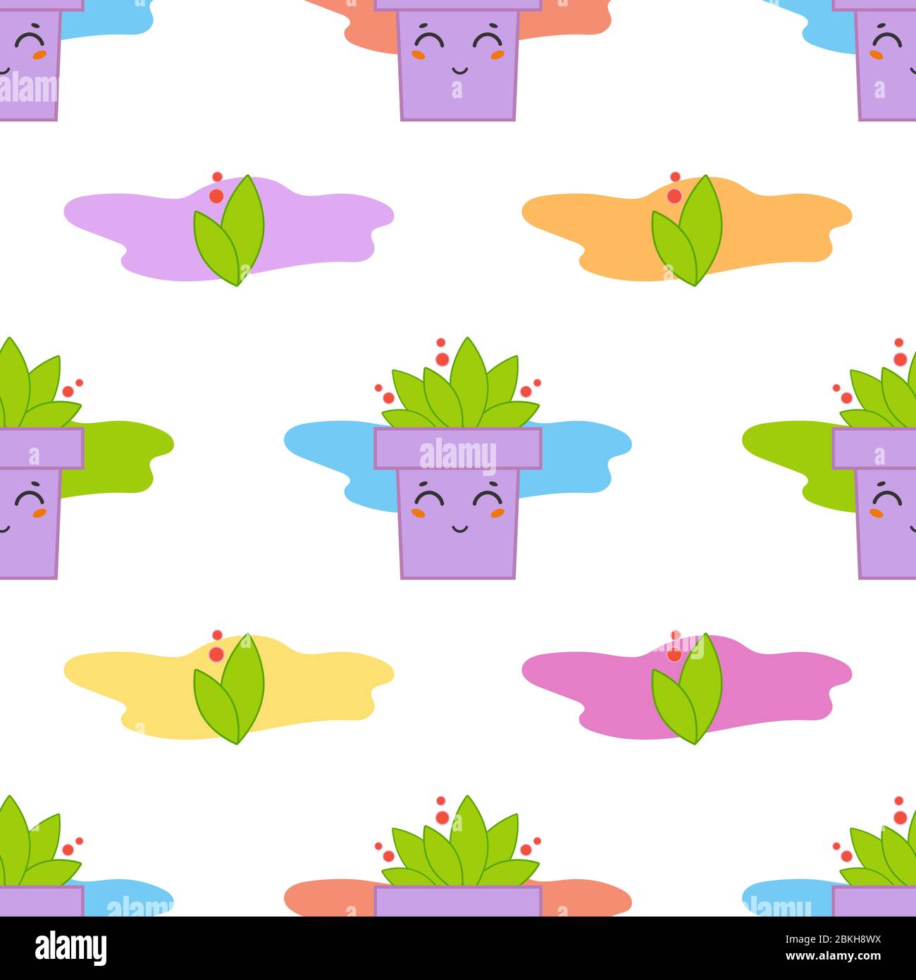 Colored seamless pattern with cute cartoon character. Simple flat ...