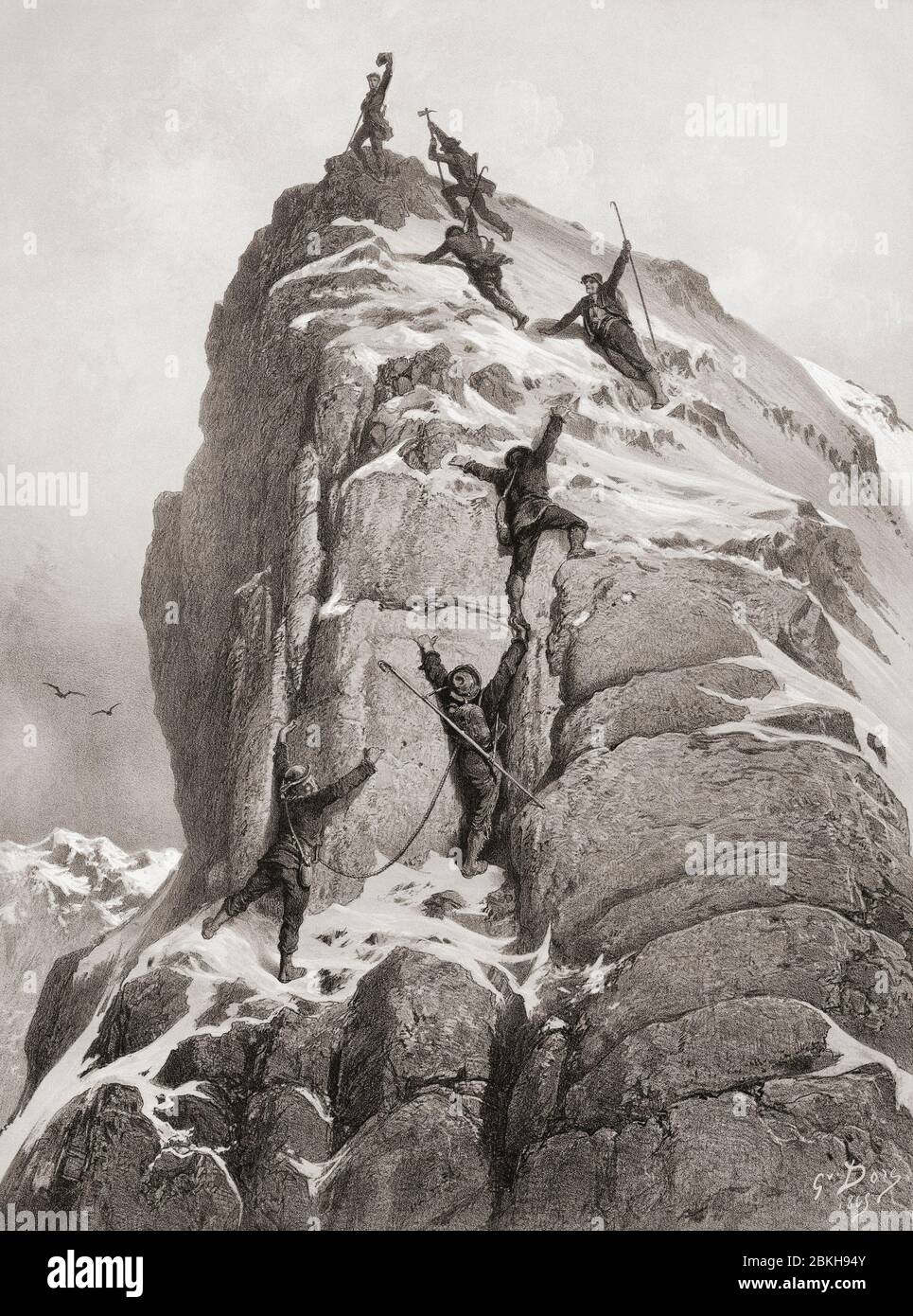 The first ascent of the Matterhorn, made by Edward Whymper, Lord ...
