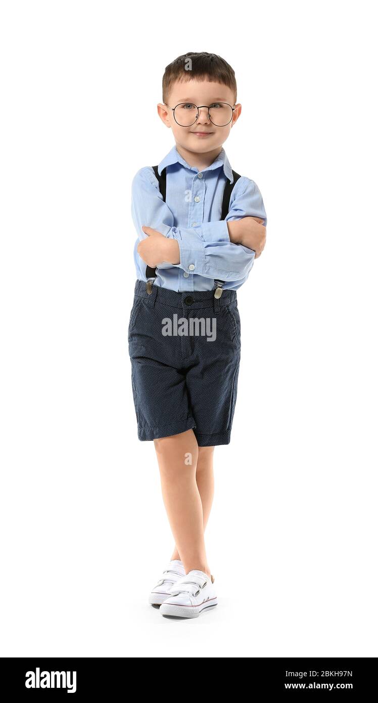 Cute little boy on white background Stock Photo - Alamy