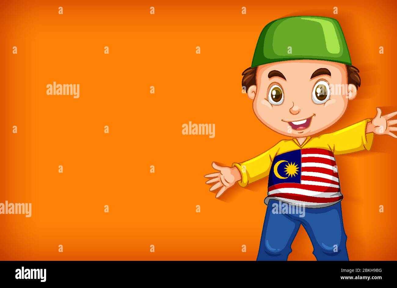 Background template with plain color wall and happy boy illustration ...
