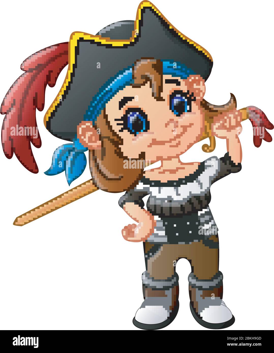 pirate girl holding wooden sword Stock Vector Image & Art - Alamy