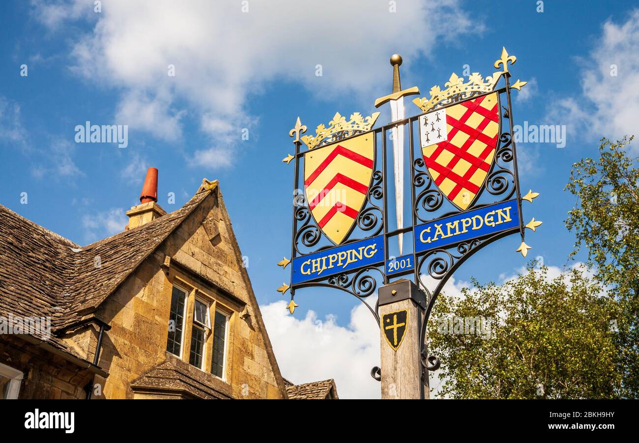 The village sign at Chipping Campden in the Cotswolds, England Stock ...