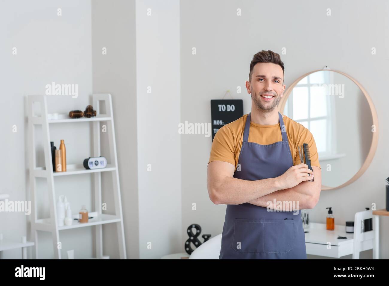 Portrait of male hairdresser in salon Stock Photo - Alamy
