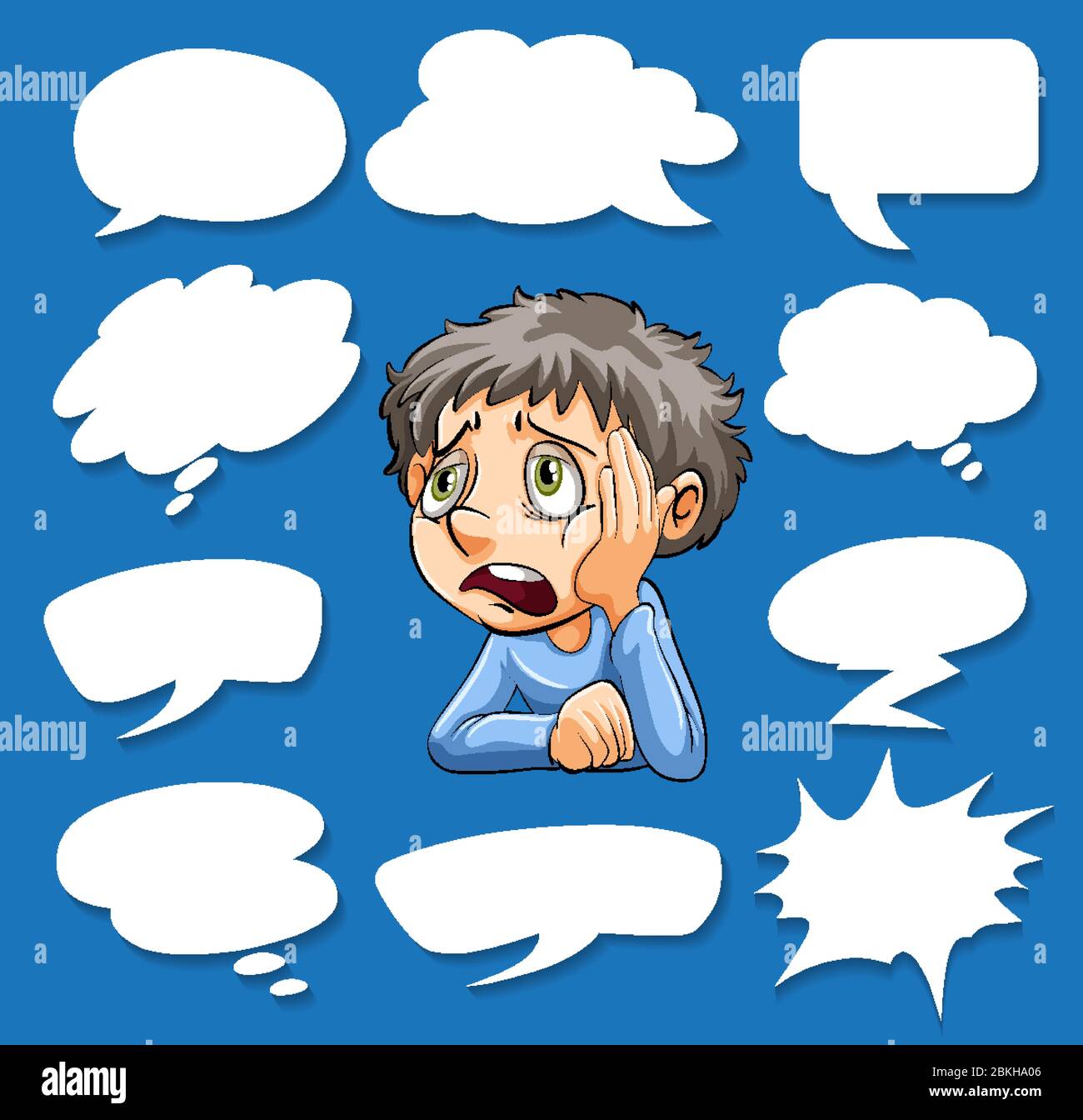Different shapes of speech bubbles and sad man illustration Stock ...
