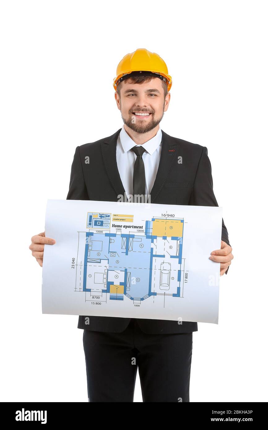 Portrait of architect on white background Stock Photo - Alamy