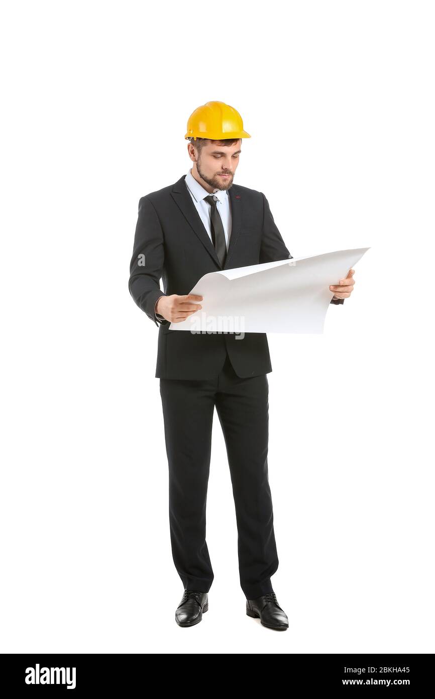 Portrait of architect on white background Stock Photo - Alamy