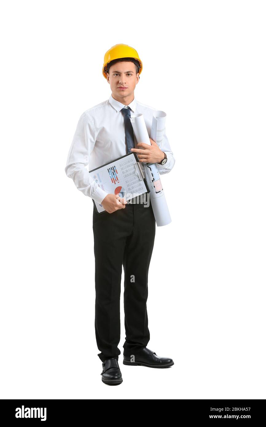 Portrait of architect on white background Stock Photo - Alamy