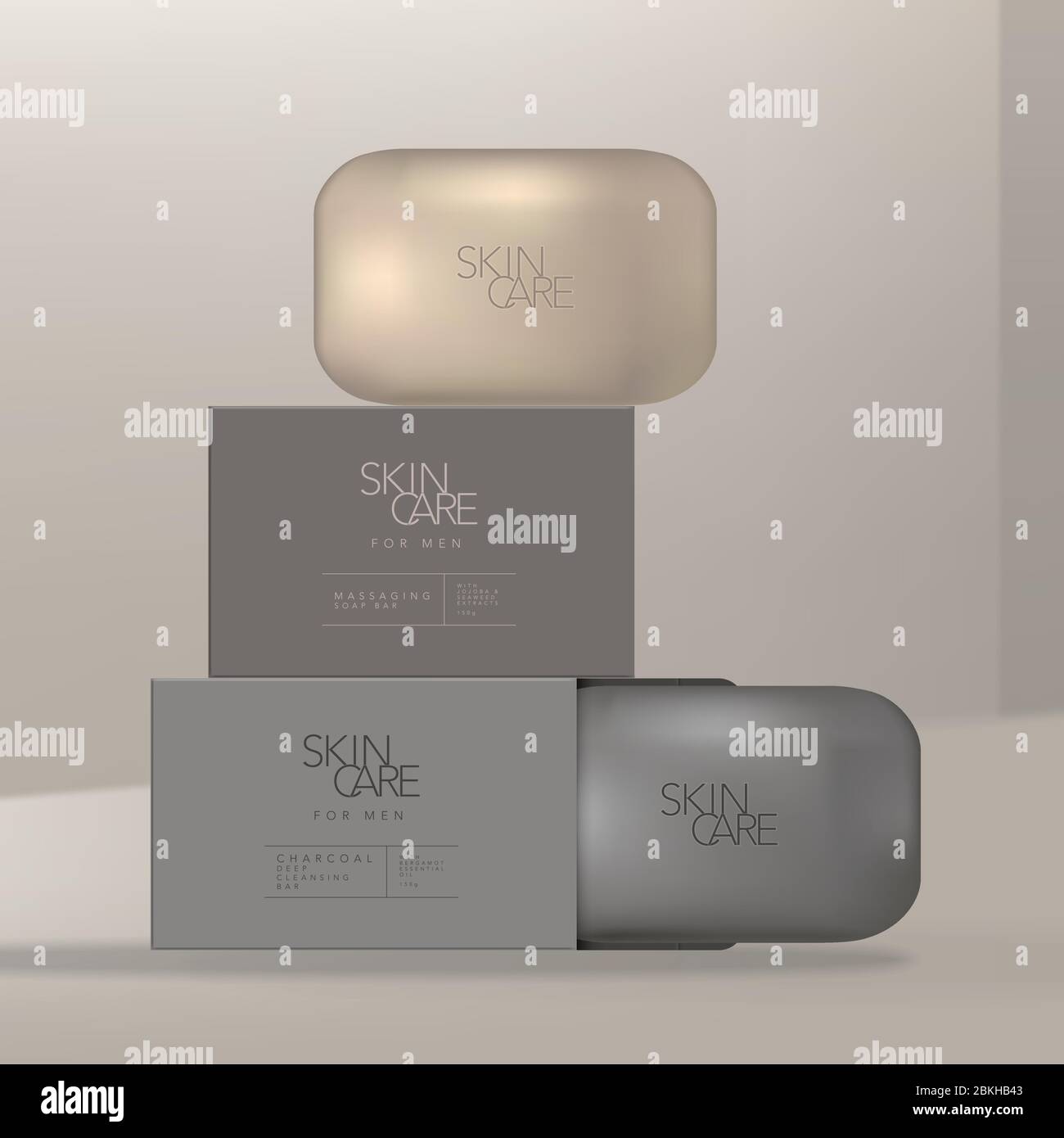 Vector Mens Charcoal Soap Bar Set with Carton Box Packaging Stock ...
