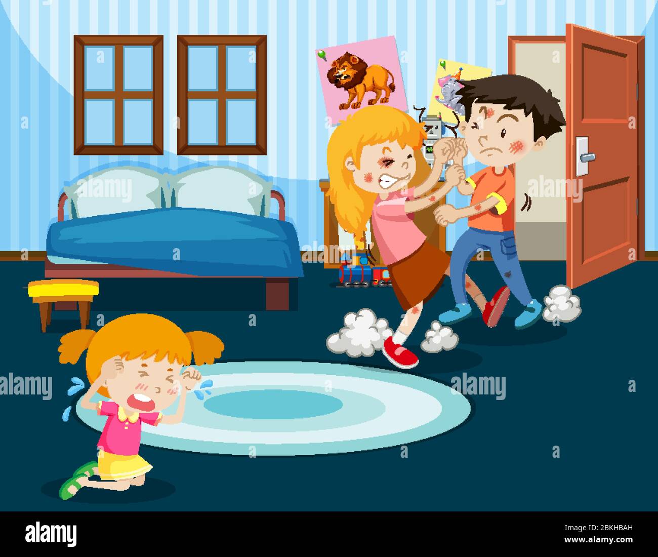 Domestic violence scene with people fighting at home illustration Stock ...