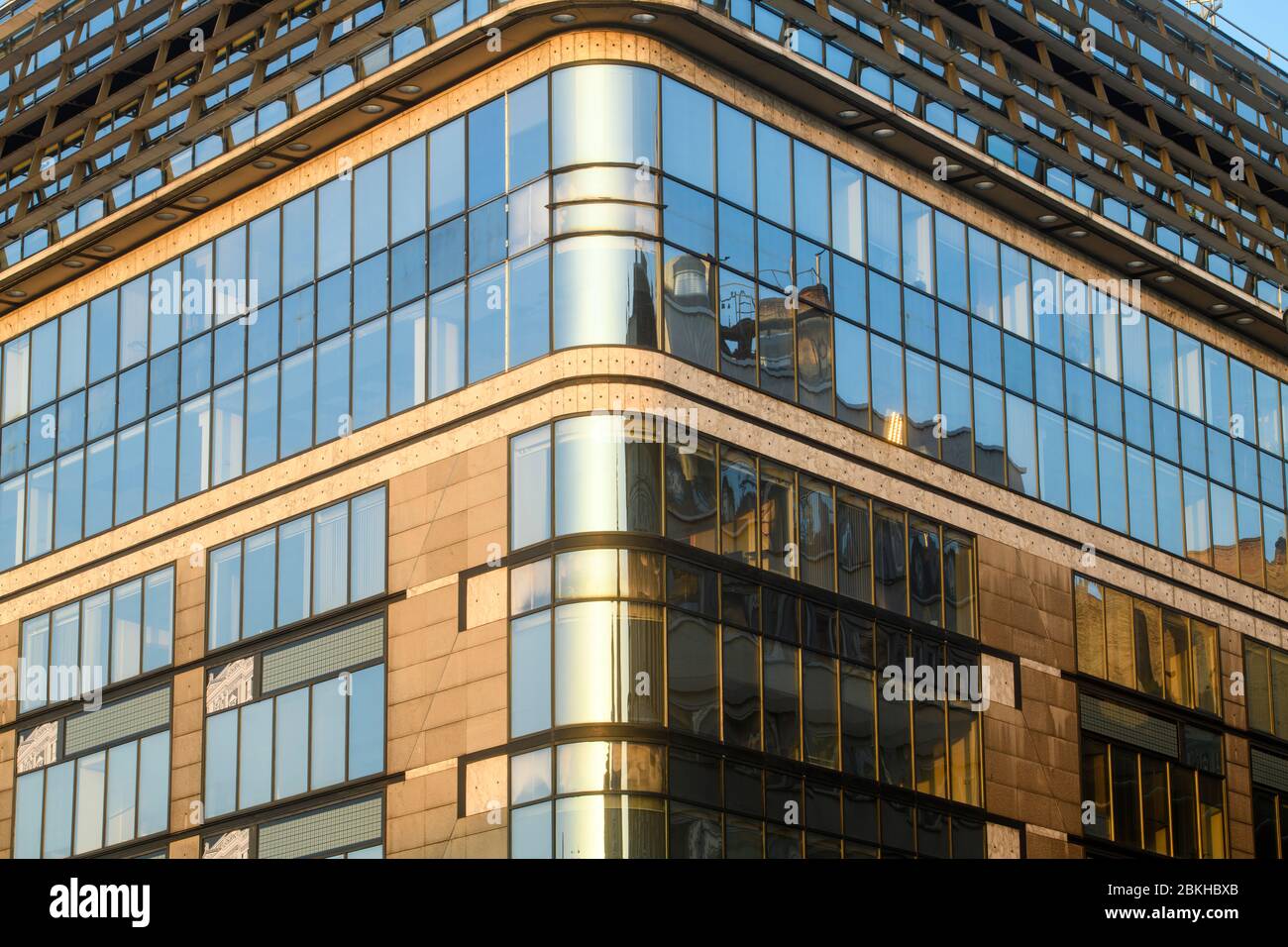 Downtown Budapest (Pest)- reflections in an office building on Rakoczi ...