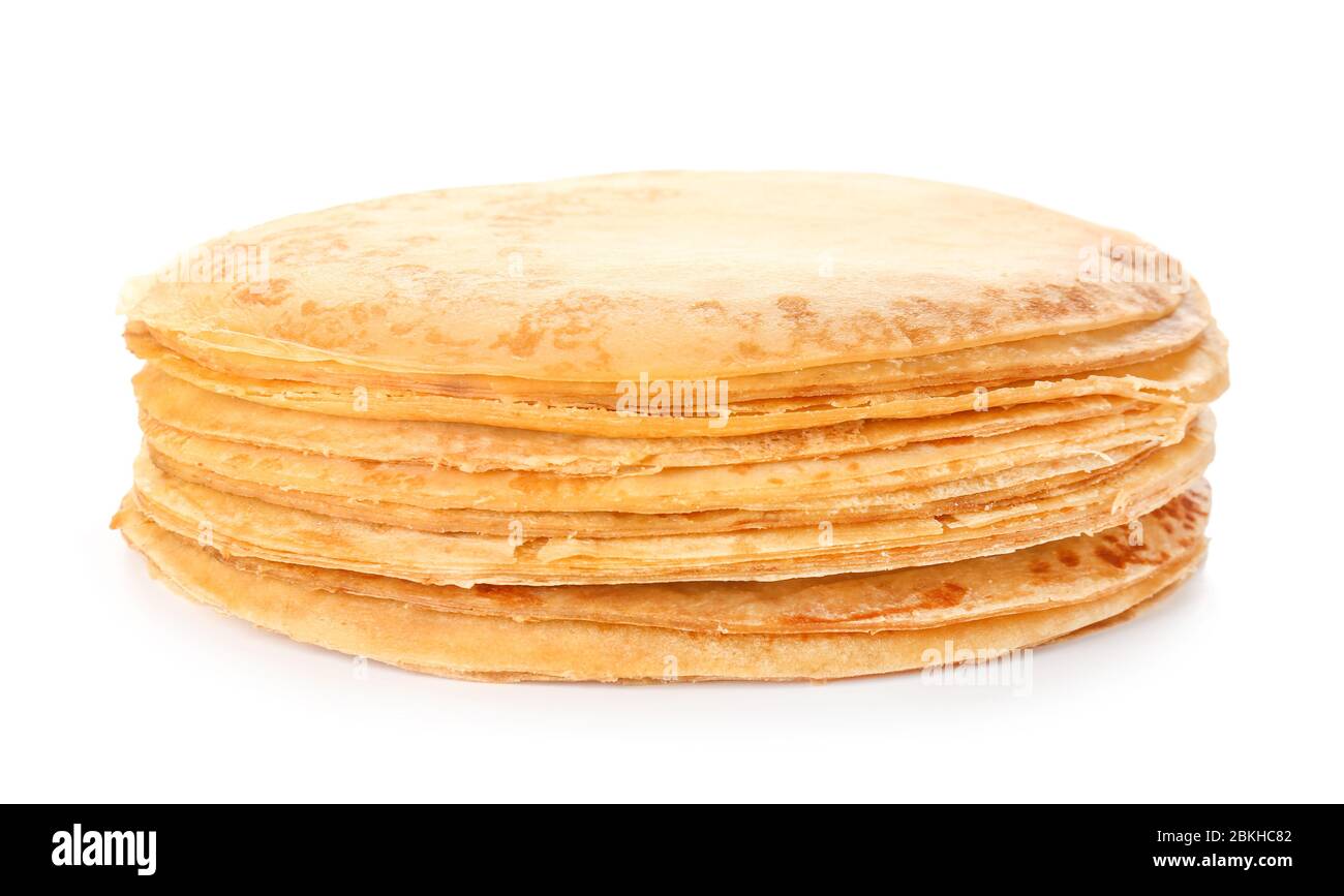 Tasty blini on white background Stock Photo - Alamy