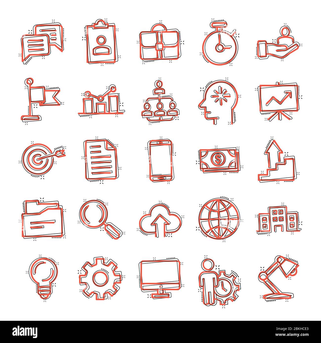 Business icons set in comic style. Finance strategy cartoon vector ...