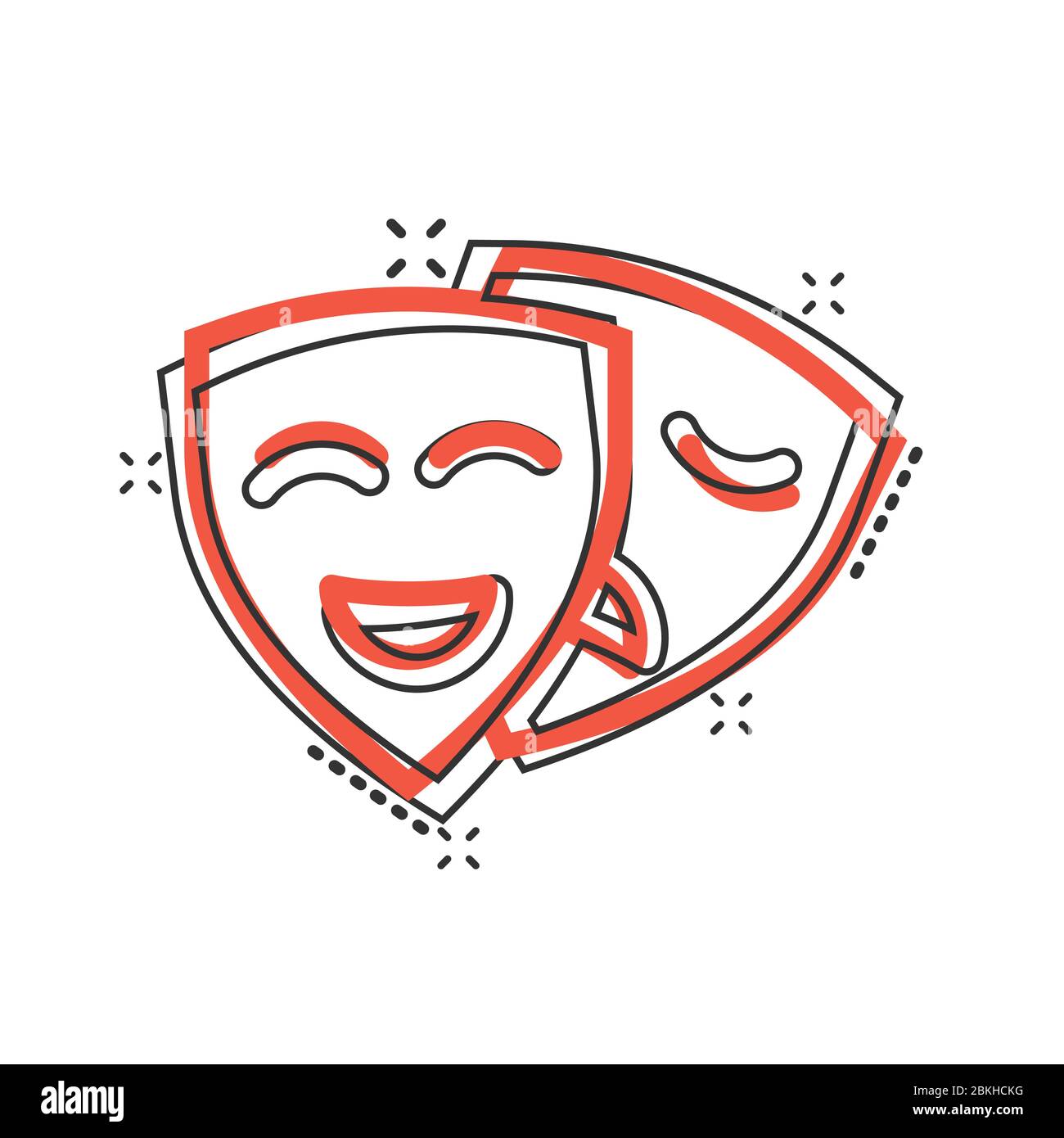 Theater mask icon in comic style. Comedy and tragedy cartoon vector ...