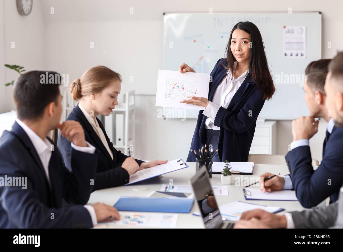 Asian businesswoman giving presentation in office Stock Photo - Alamy
