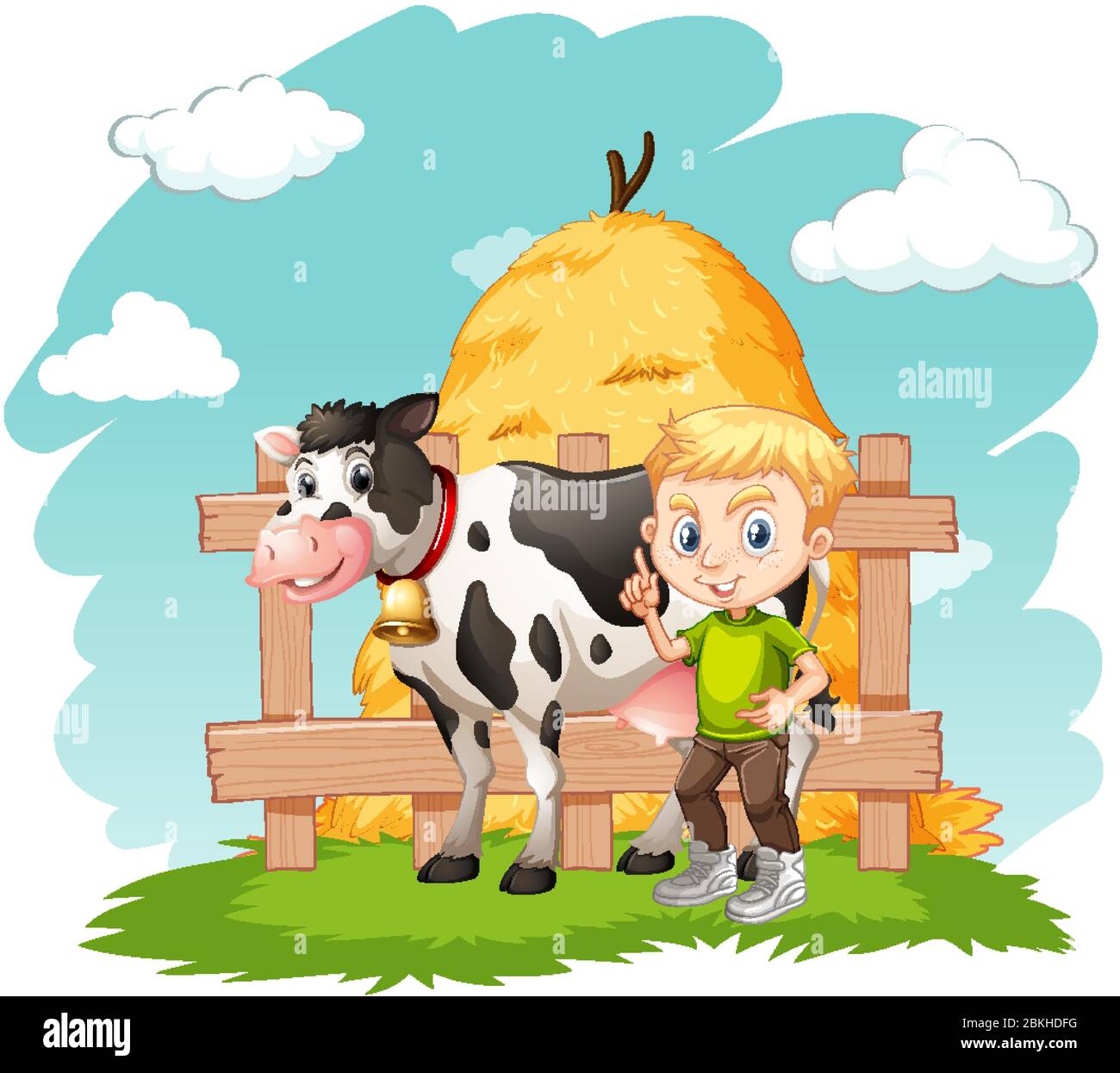 Farmboy and little cow on the farm illustration Stock Vector Image ...