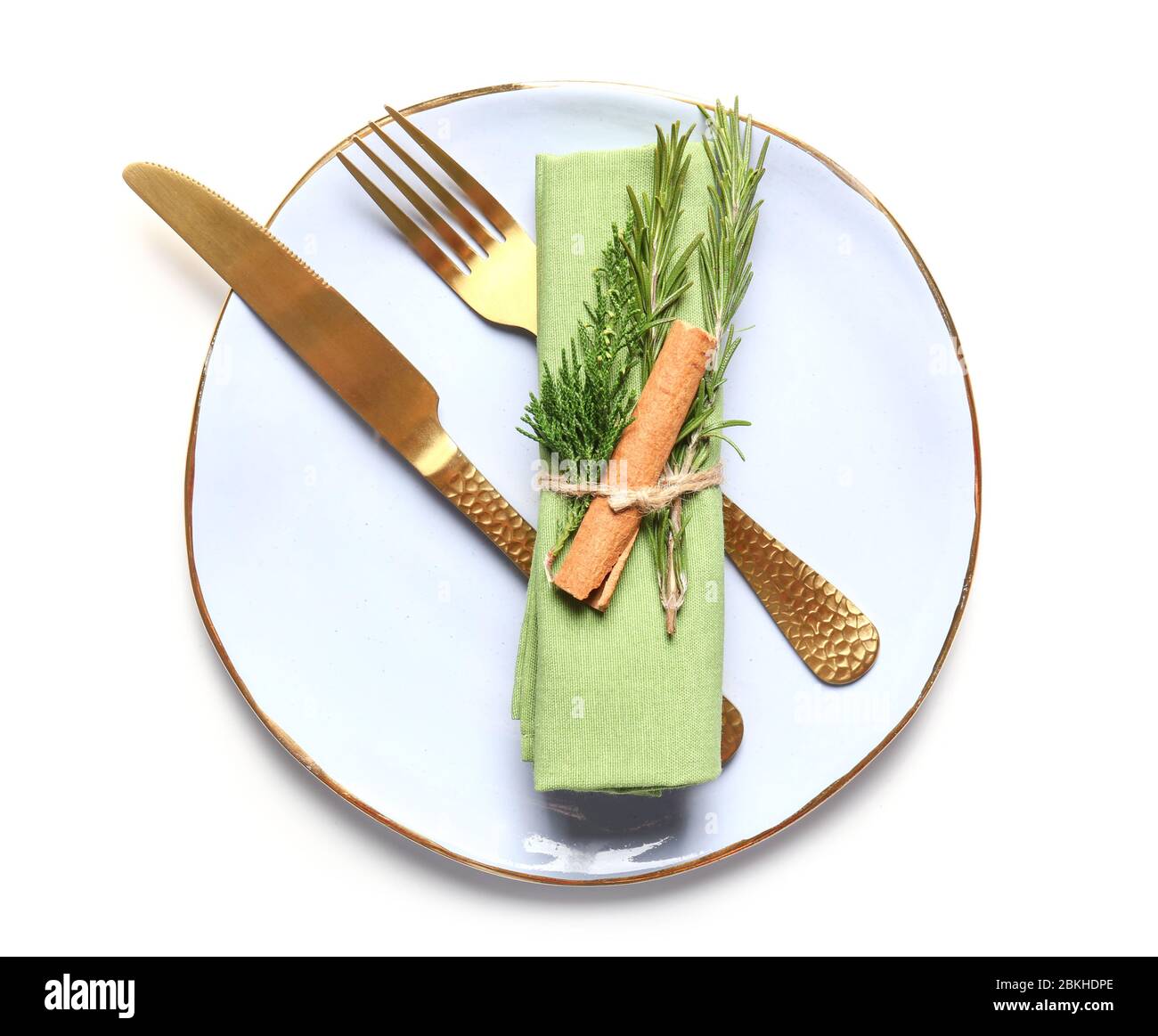 Beautiful table setting on white background Stock Photo - Alamy