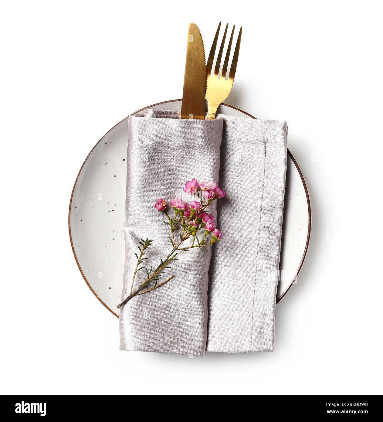 Beautiful table setting on white background Stock Photo - Alamy