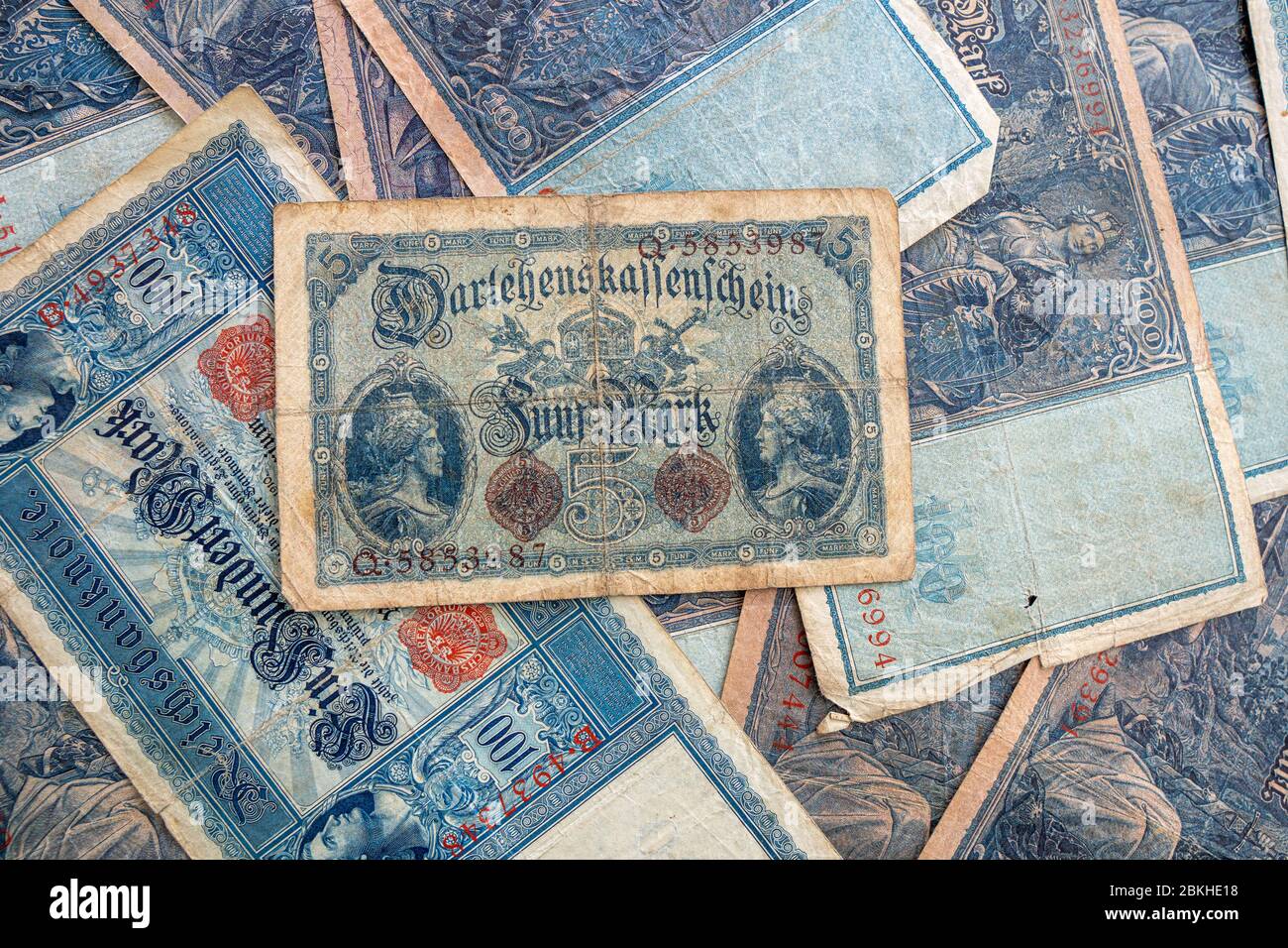 old historical German banknotes lie spread out on a table Stock Photo ...