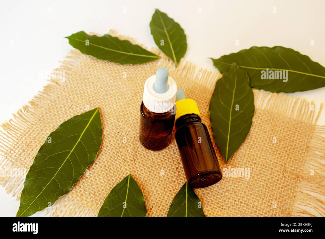 Tea tree essential oil in a small bottle. Selective focus.nature Stock ...