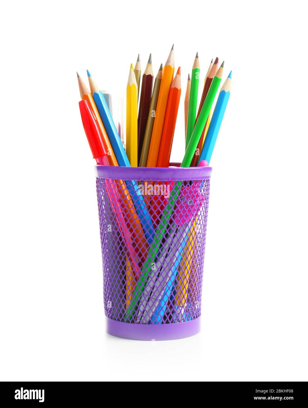 Holder with stationery on white background Stock Photo - Alamy