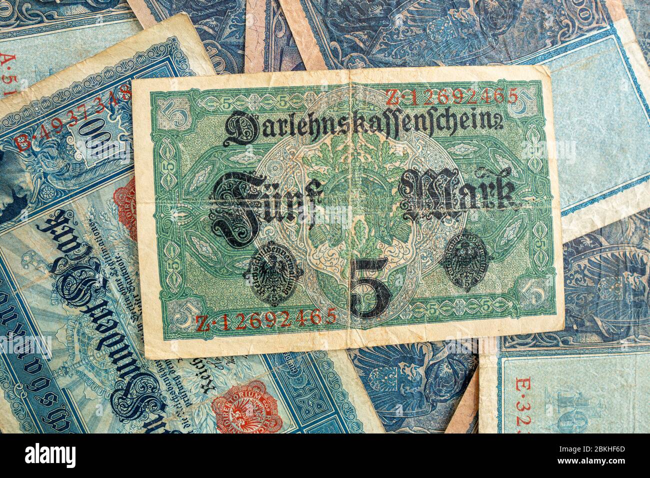 old historical German banknotes lie spread out on a table Stock Photo ...