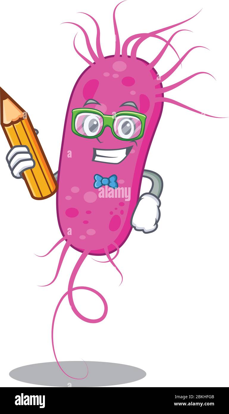 A brainy student pseudomoa bacteria cartoon character with pencil and ...