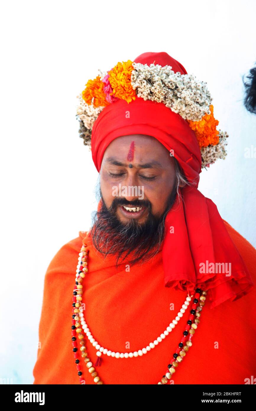 Indian Baba Swami Sadhu Holyman Saddhu in front of temple Haridwar ...