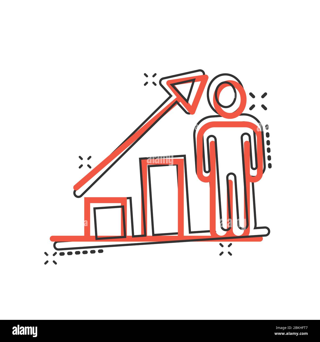 People with growth arrow icon in comic style. Work strategy cartoon ...